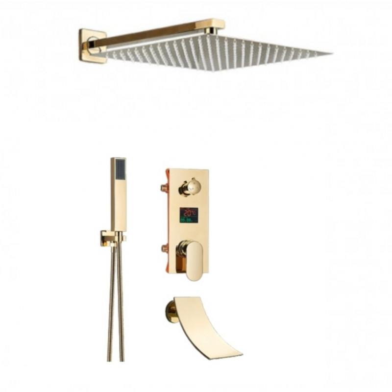 Set baterie dus, Blackswan, Tip M60.13, model auriu lucios cu pipa ...